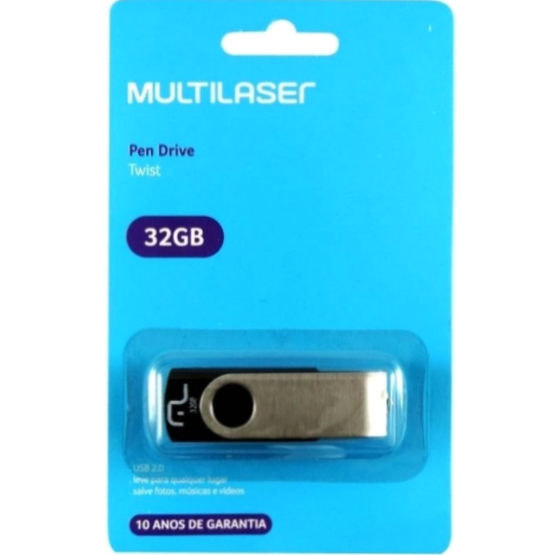Pen Drive Multilaser 32GB - Preto com Prata | CB Acessórios